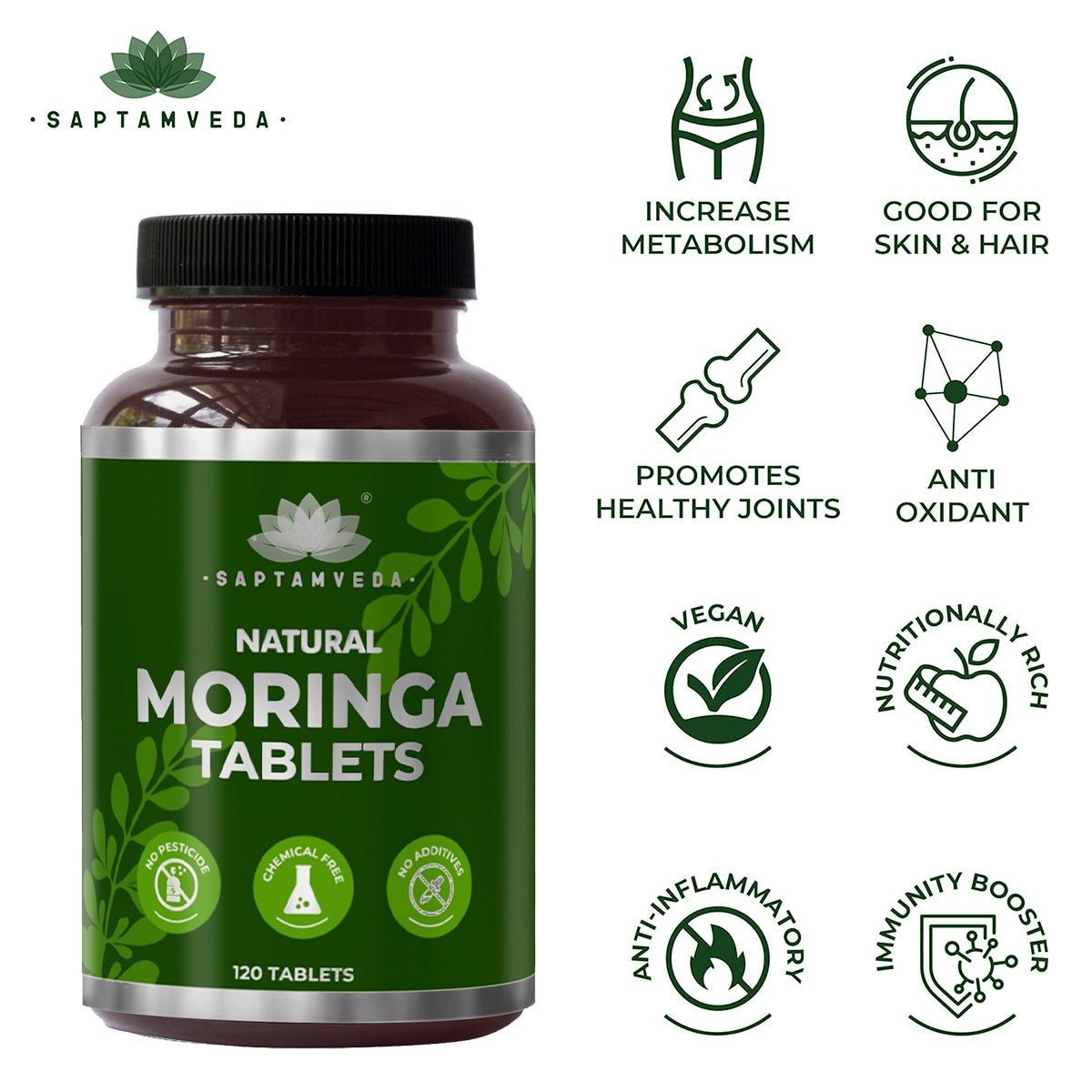 Organic Moringa Tablets (120 units) – Saptamveda