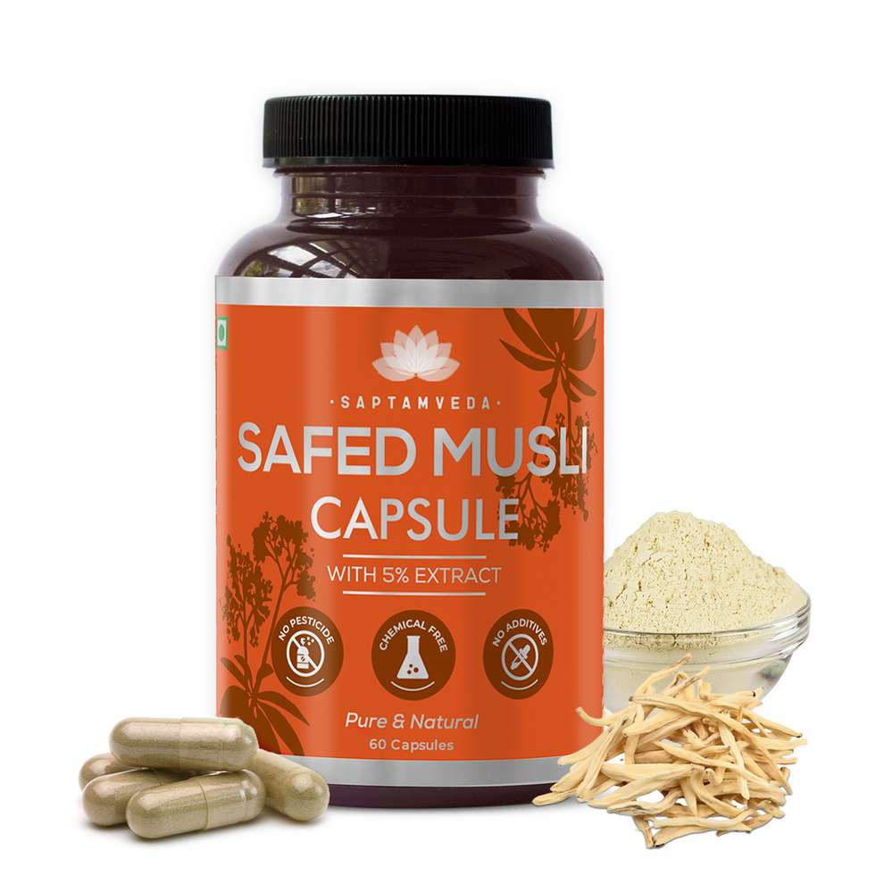 Natural Safed Musli Capsules with 5% Extract | 60 Capsules | 500mg eac ...