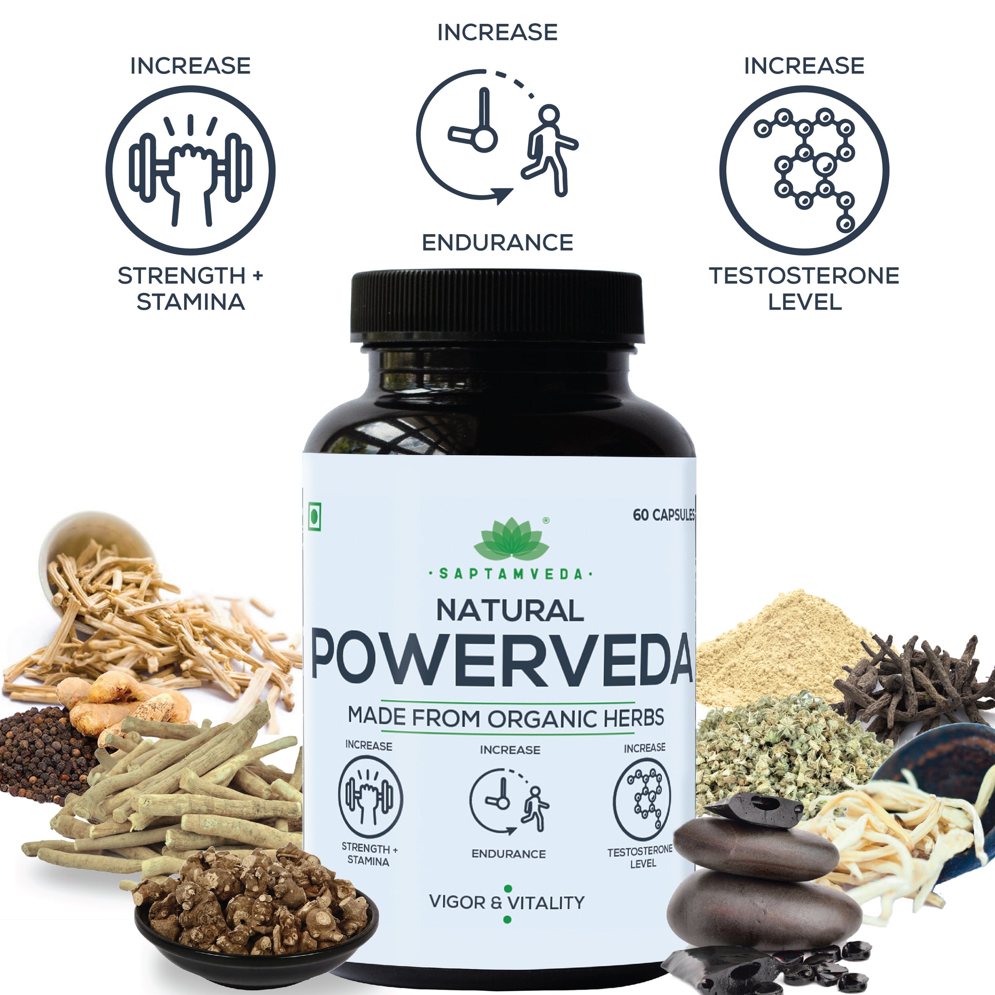 Vigor & Vitality Combo for Men | Powerveda Capsules | Himalayan Shilaj – Saptamveda